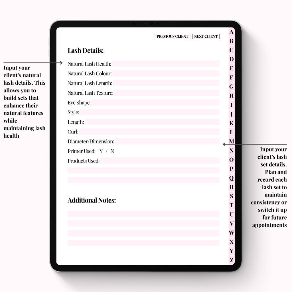 Lash Client Record Book – Mauvella Lash Academy