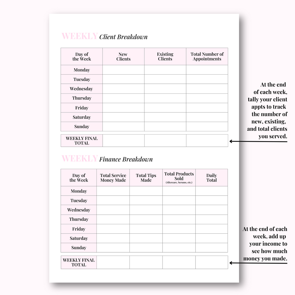 Client Appointment & Finance Planner Hard Copy – Mauvella Lash Academy