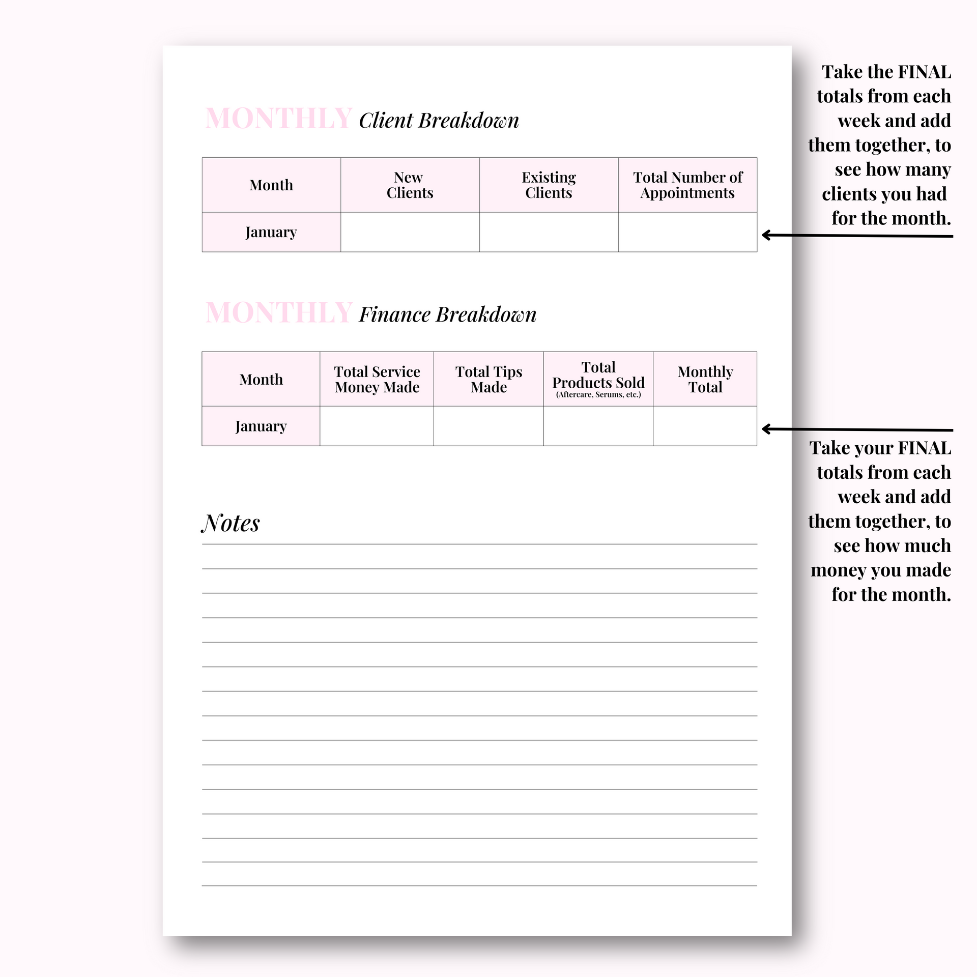Client Appointment & Finance Planner Hard Copy – Mauvella Lash Academy